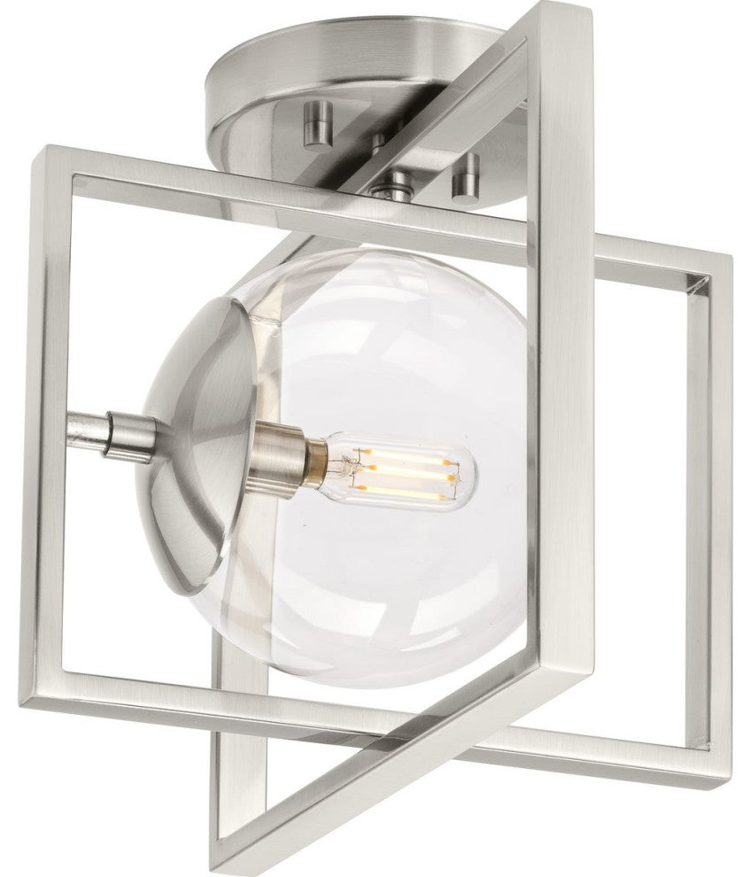 Atwell Collection 9-3/4" 1-Light Brushed Nickel Clear Glass Semi-Flush
