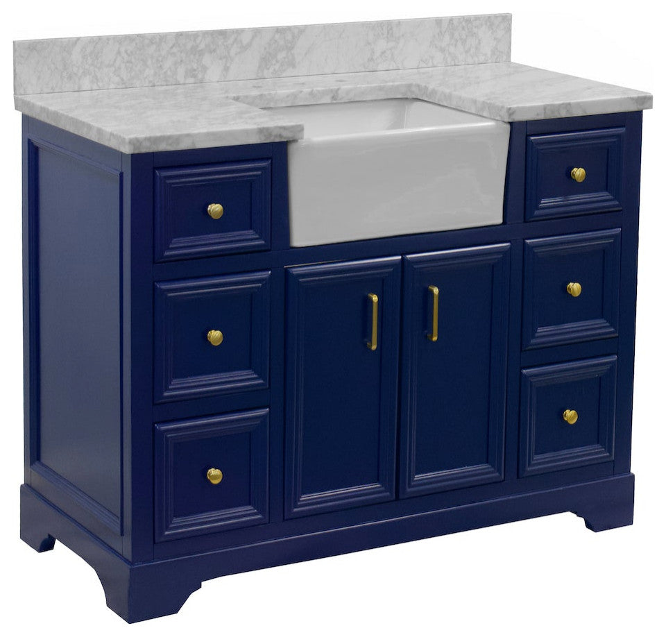 Zelda 48" Bathroom Vanity, Royal Blue, Carrara Marble