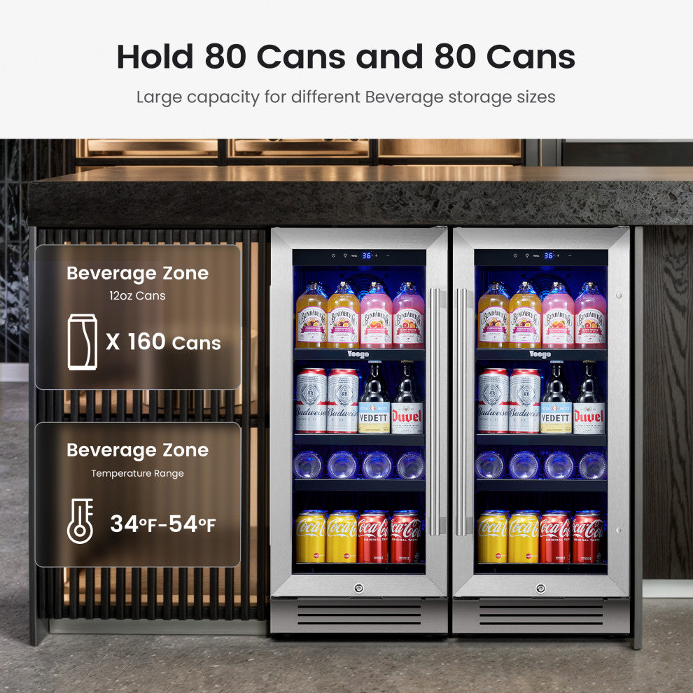 Yeego beverage cooler refrigerator Freestanding & Built-In 30", 160 Ca