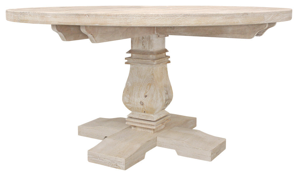 Benedict 7-piece Dining Set 58" Round Dining Table And 6 Ivory Linen