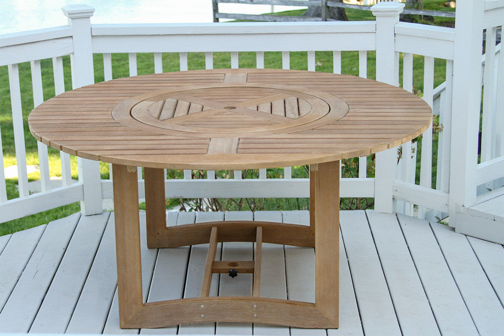 6 Person Antique Wash Lazy Susan Table With Wheat Wicker Chairs