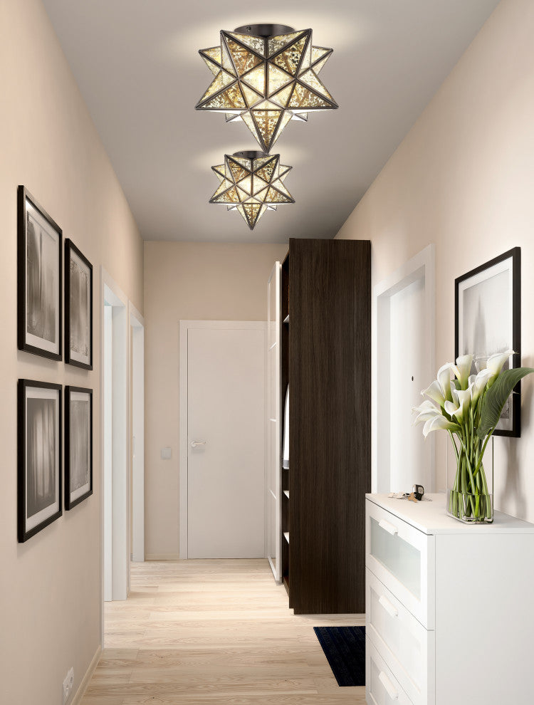 Stella Moravian Star Metal/Glass LED Flush Mount, Oil Rubbed Bronze