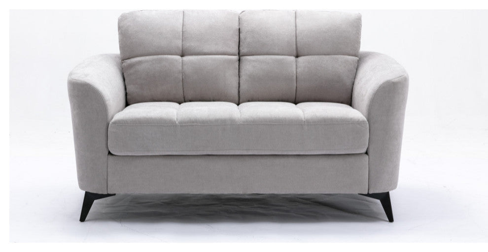 Callie Woven Fabric Sofa Loveseat Living Room Set, Light Gray