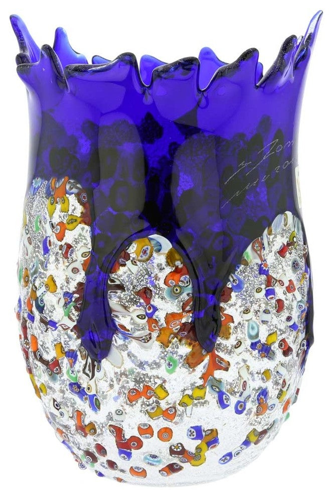 GlassOfVenice Murano Glass Millefiori Art Glass Spiky Vase - Blue