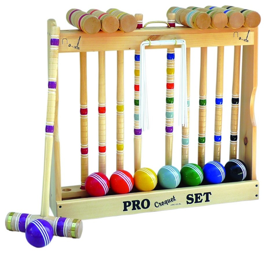 Maple Hardwood Croquet Set With Caddy, 8-Player, 24" Standard Handle