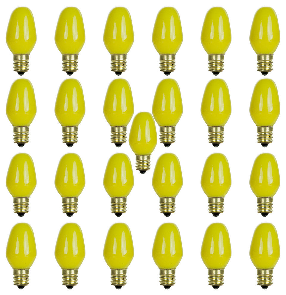 25 Pack Sunlite C7 Yellow Night Light, 7W, 120V, Candelabra Base, 2000
