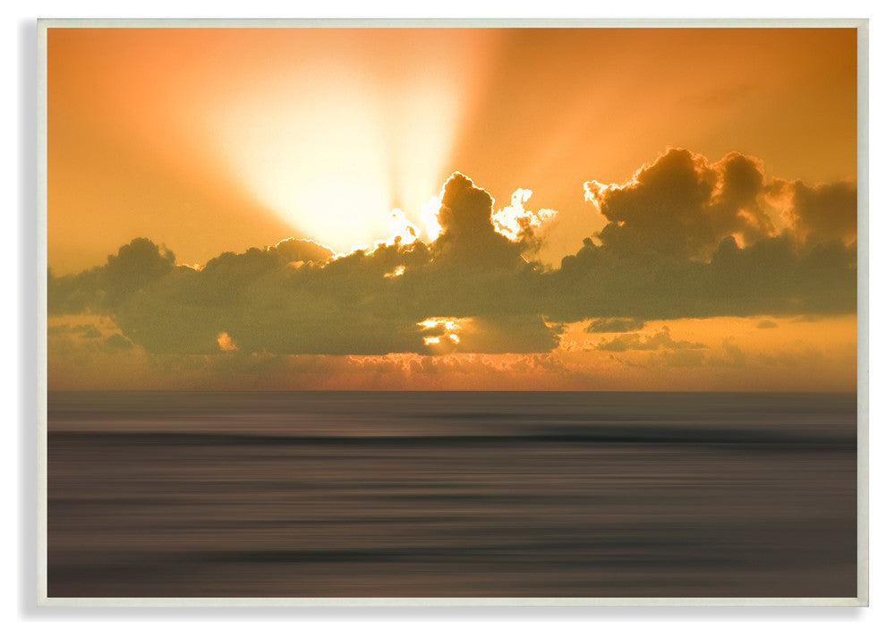 Hawaii Kauai Bright Orange Sunset Radiance Ocean Photography Plaque, 1