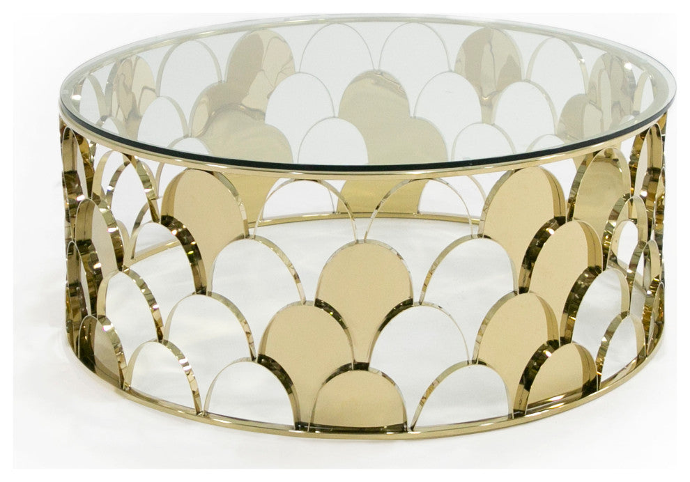 Modrest Javier Modern Glass and Gold Round Coffee Table