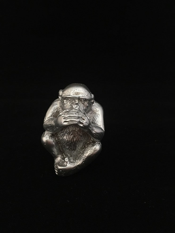 No Hear, No See, No Tell 3 Monkeys Statue, 3-Piece Set, Silver