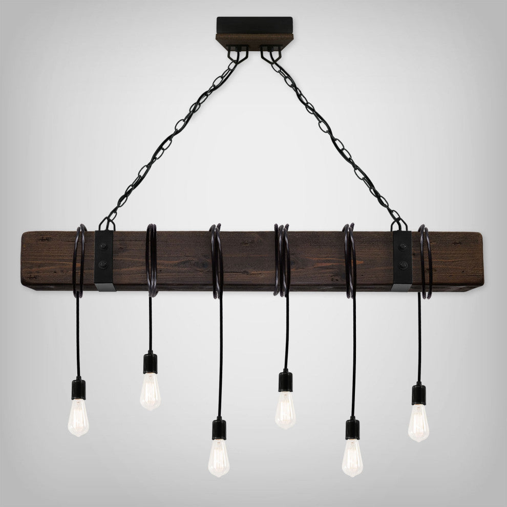 Rustic wood beam chandelier, Walnut Rustic Finish