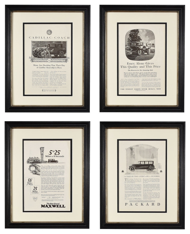 Original Vintage 1925 Car Ad with Classic Frames, Set of 4