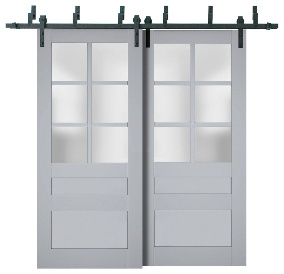 Barn Bypass Doors 48 x 84, Veregio 7339 Grey & Frosted Glass, 6.6' Rai
