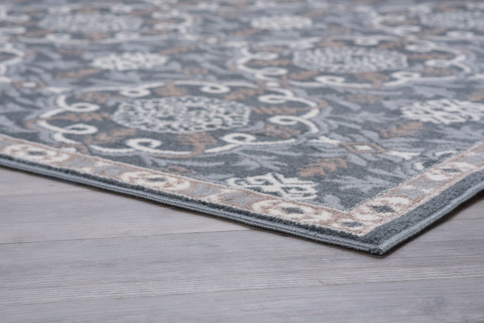Izel Traditional Brocade Area Rug, Gray, 2'x10' Runner