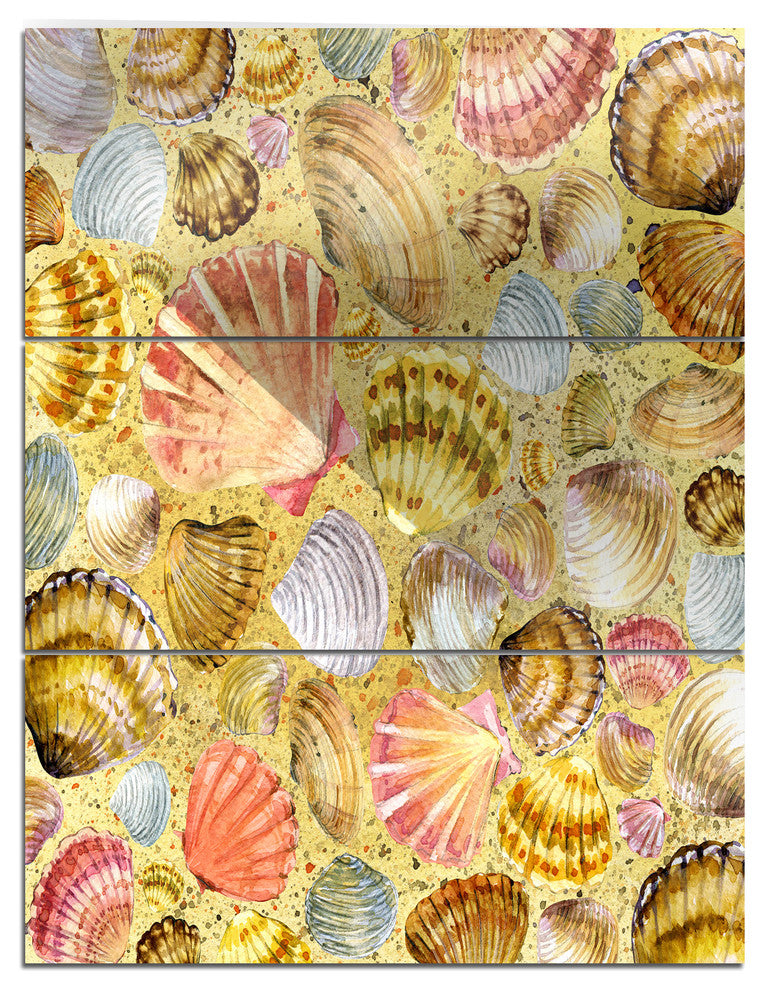 "Seashell and Sea Sand" Sea and Shore Metal Wall Art, 3 Panels, 28"x36