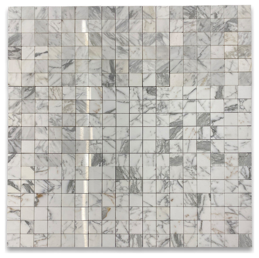 2x2 Square Statuary Statuario White Italian Marble Mosaic Tile Polishe