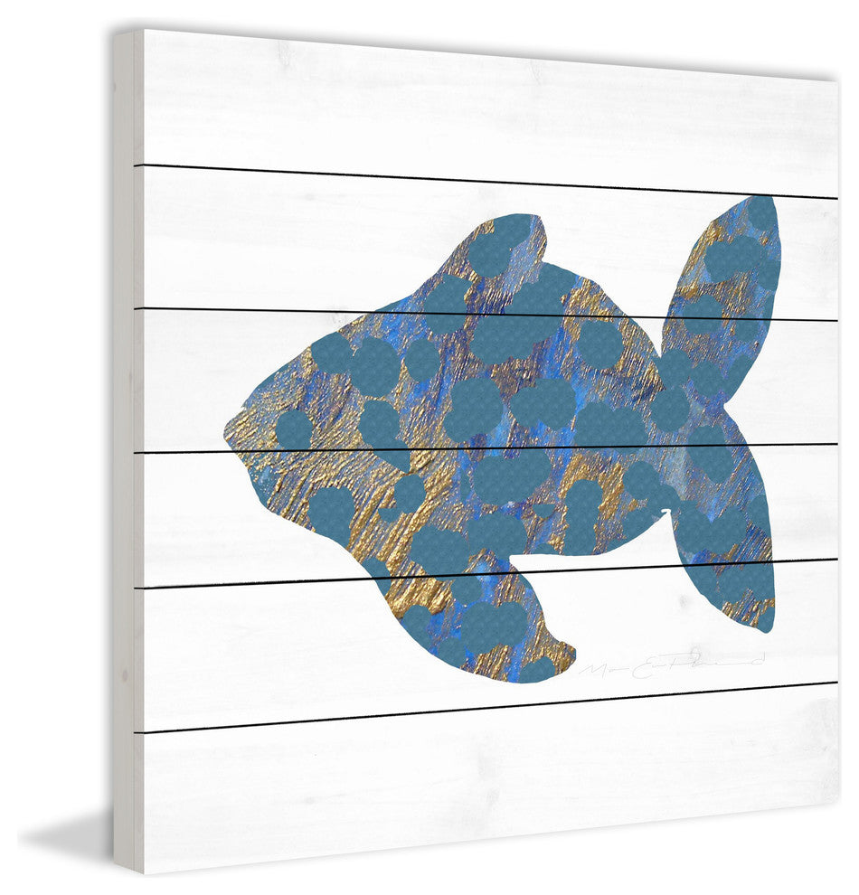 "Poisson Dore" Painting Print on White Wood