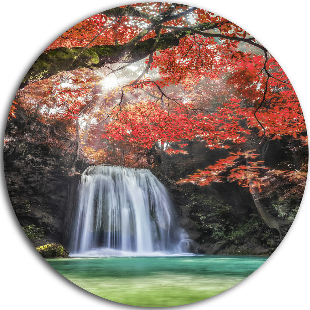 Erawan Waterfall Photography Round Wall Art 36"