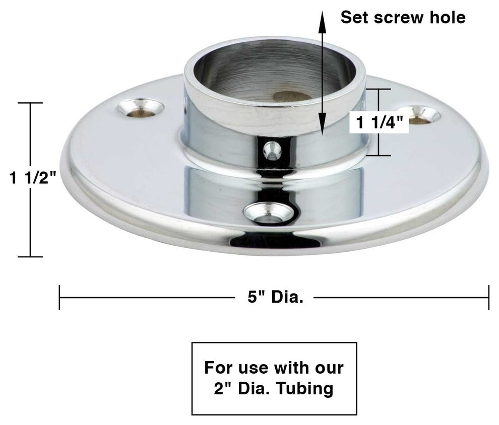 5" Wall Flange Bar Foot Rail 2" Od Round Edge Chrome Brass Renovators