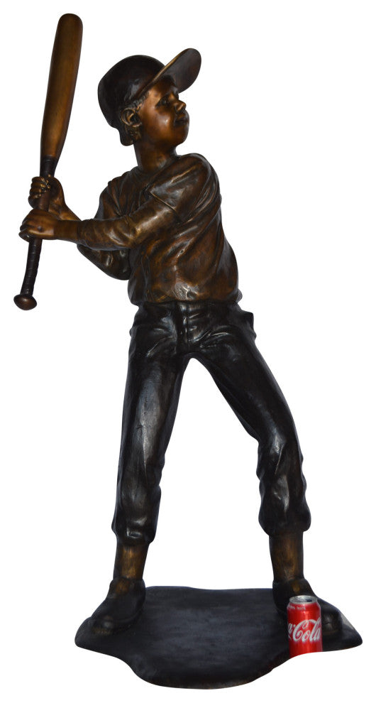 Baseball batter in Action Bronze Statue - Size: 28"L x 24"W x 57"H.