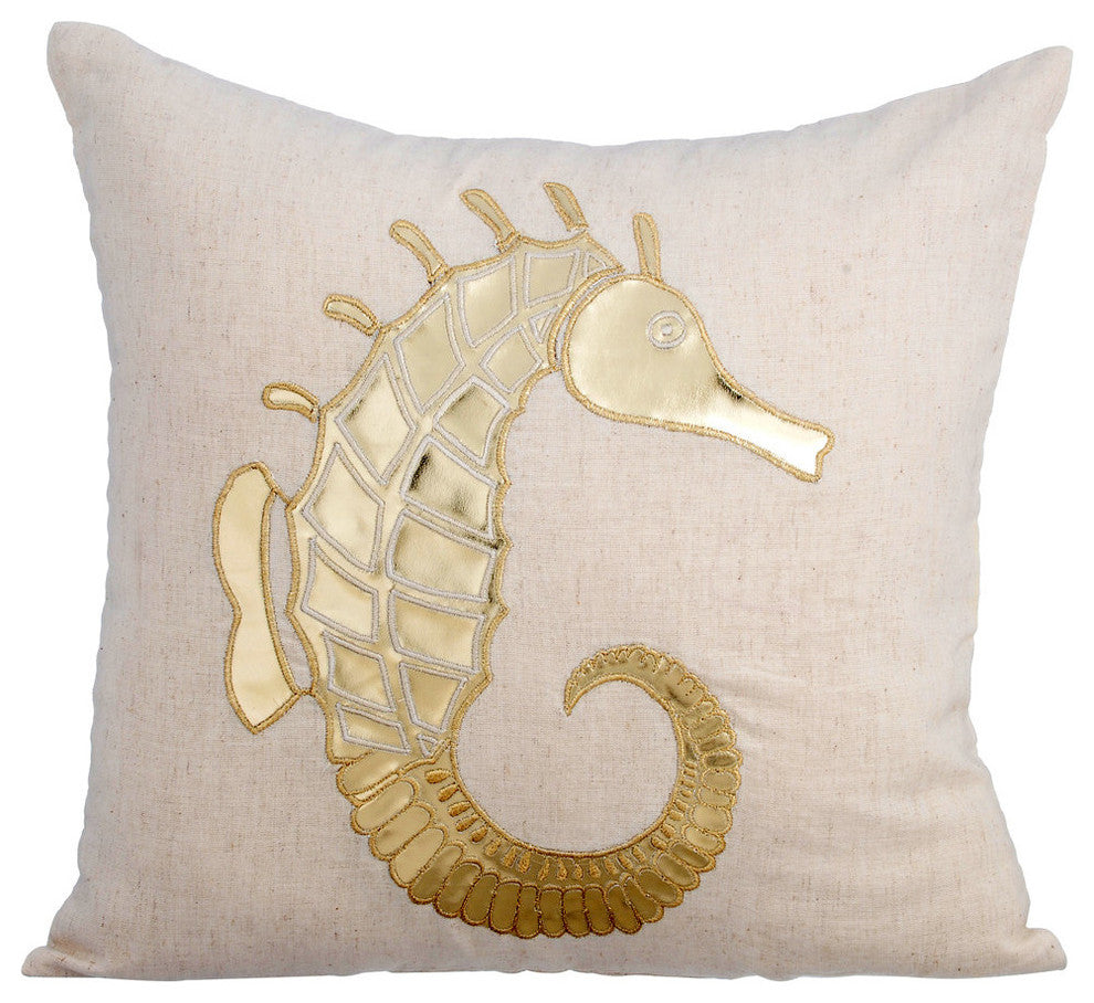Throw Pillow Covers 12" x 12" Cushion Cover Beige Sea Creatures - Gold