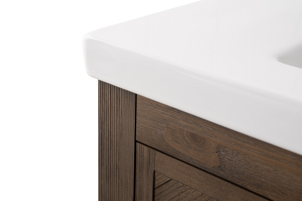 Landon Modern Herringbone Bathroom Vanity, 30", White Top