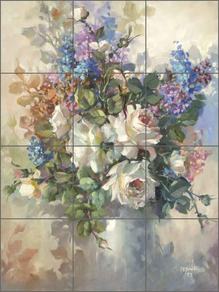 Ceramic Tile Mural Backsplash White Roses I By Fernie Parker Taite 2