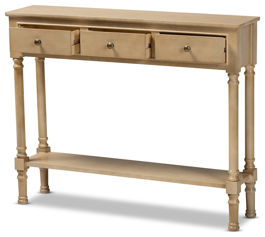 Classic French Farmhouse Oak Brown Finished Wood 3-Drawer Entryway Con