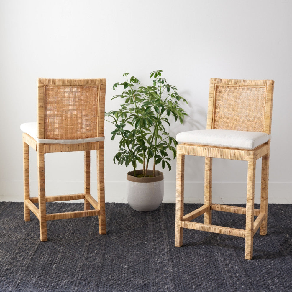 Safavieh Tojo Cane Counter Stool With Cushion, White/Natural