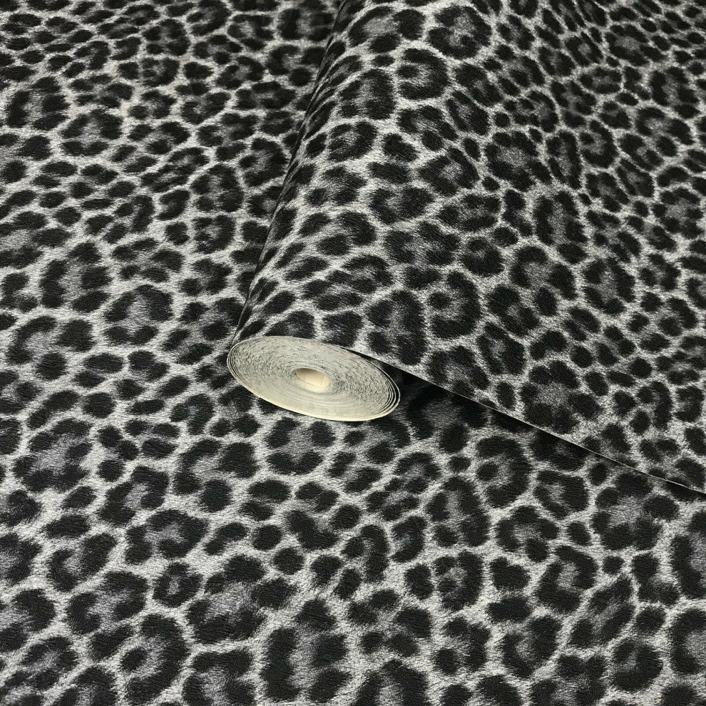 Black Silver Metallic Leopard Cheetah Jaguar Animal Skin Wallpaper, 27