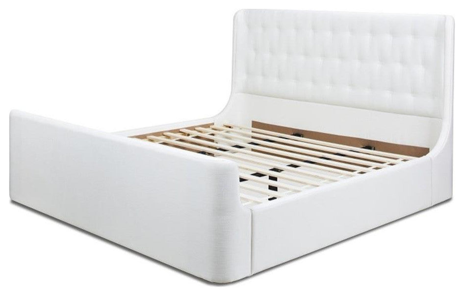 Brooks Contemporary Tufted Shelter Platform Bed King Antique White Pol