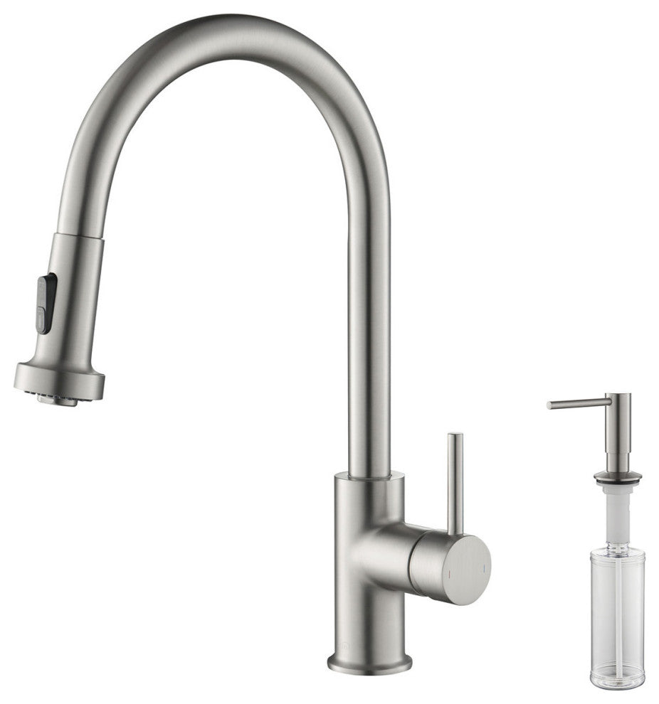 Casa Single Handle Pull Down Faucet, Brush Nickel, W/ Soap Dispenser