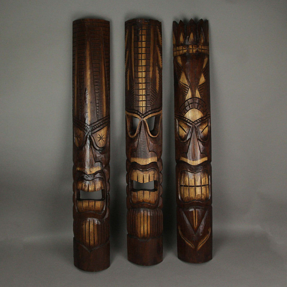 40 Inch Carved Wood Tiki God Masks Tropical Beach Hawaiian Home Decor
