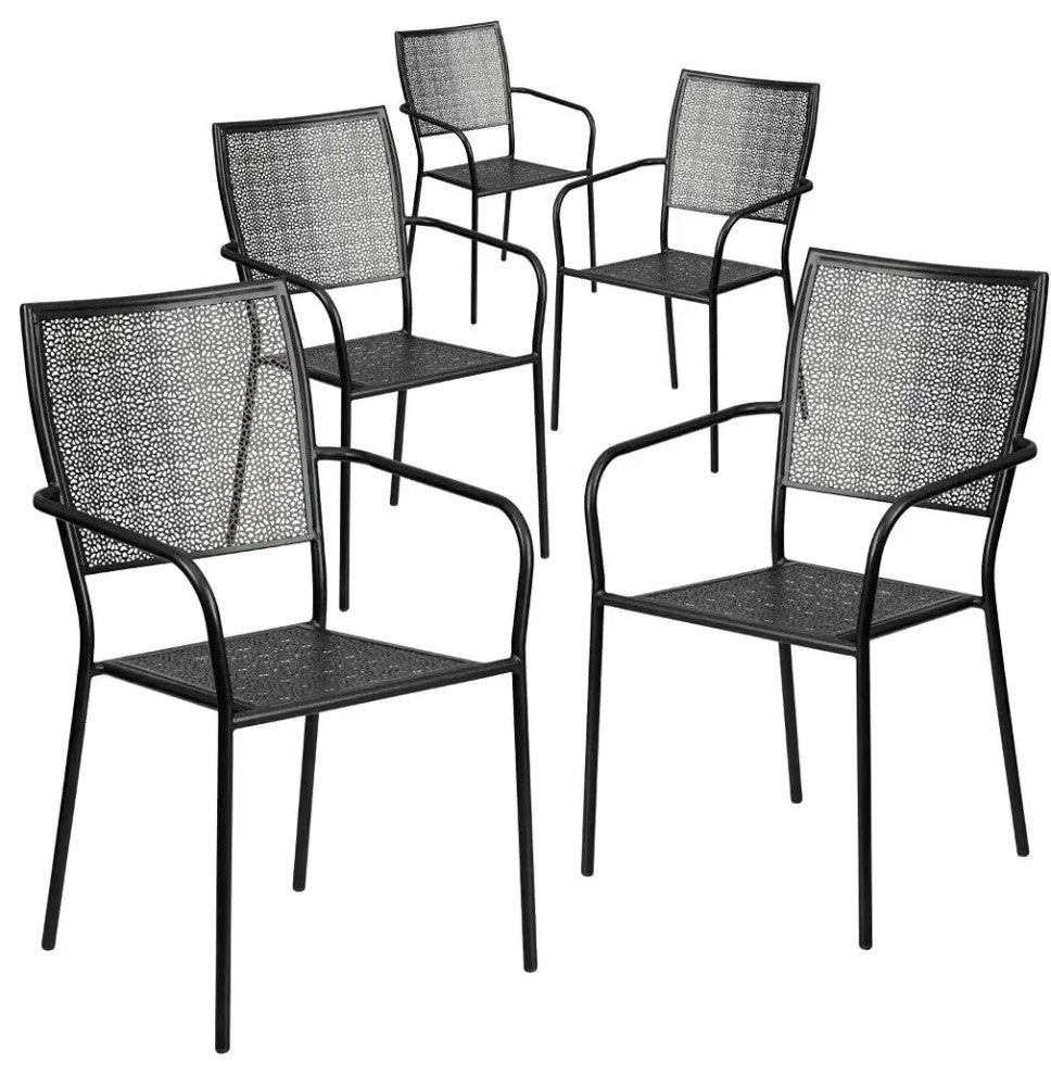 Outdoor 5-Pack Dining Chairs, Stackable Metal Frame with Mesh Square B