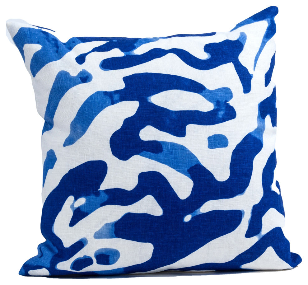 Seabra pillow cover, Jim Thompson fabric, blue and white pillow cover,
