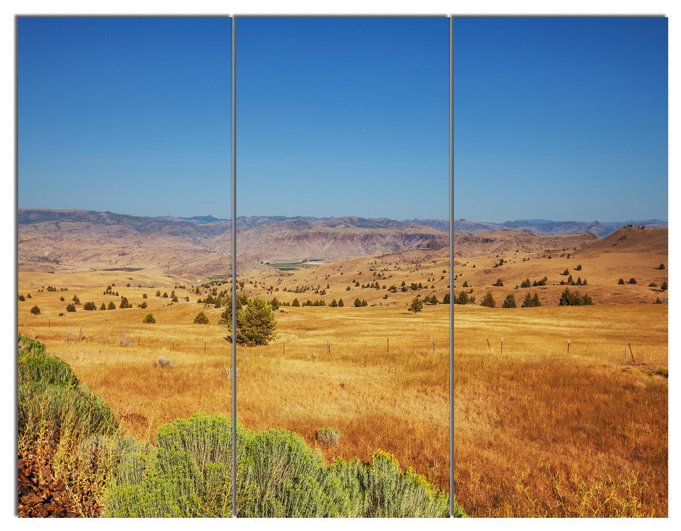 Prairie with Bright Blue Sky, Landscape Triptych Canvas Print, 36x28,