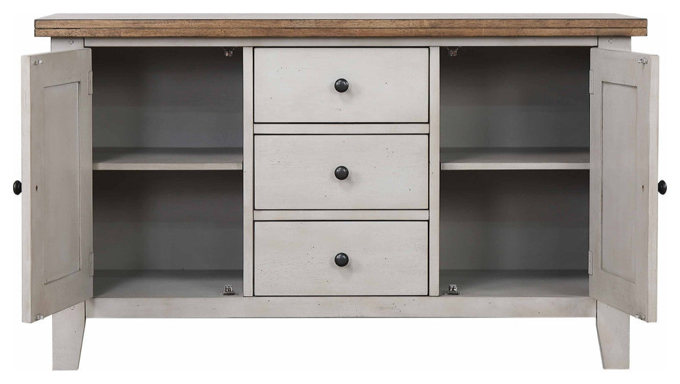 Country Grove Buffet And Lighted Hutch, Distressed Gray And Brown Wood