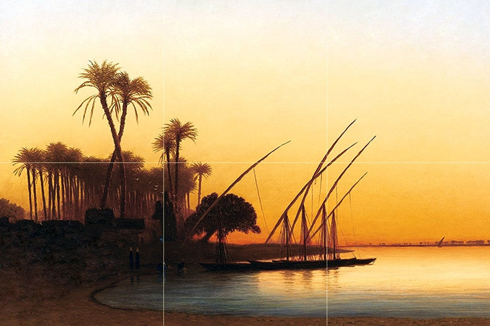 Tile Mural By the Nile at Sunset Kitchen Backsplash, Ceramic Matte