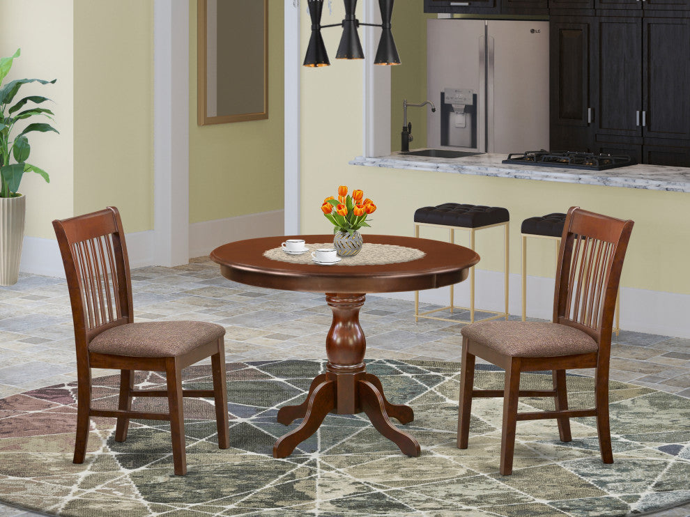 3 Pc Kitchen Dining Set, Mahogany Small Table, 2 Mahogany Chairs