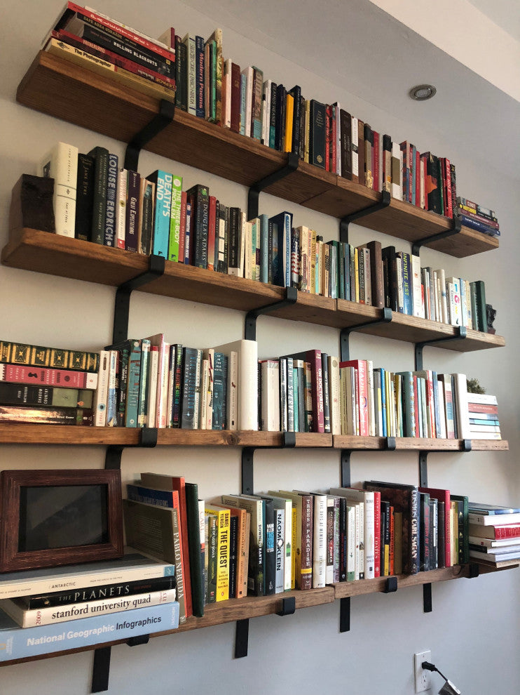 Yellowstone Rustic Farmhouse Floating Shelf With Metal L Brackets, 44"