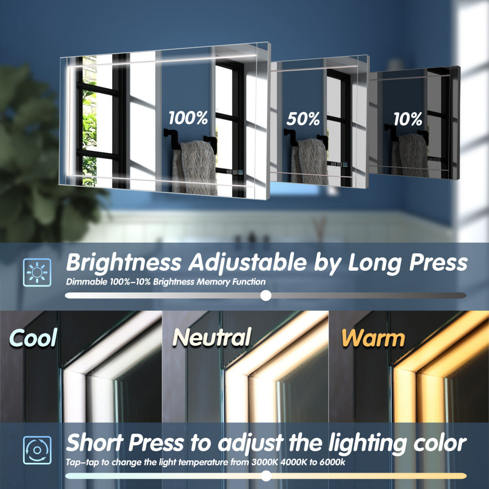 ExBrite LED Lighted Bathroom Mirror with Defog and Stepless Dimming, 4