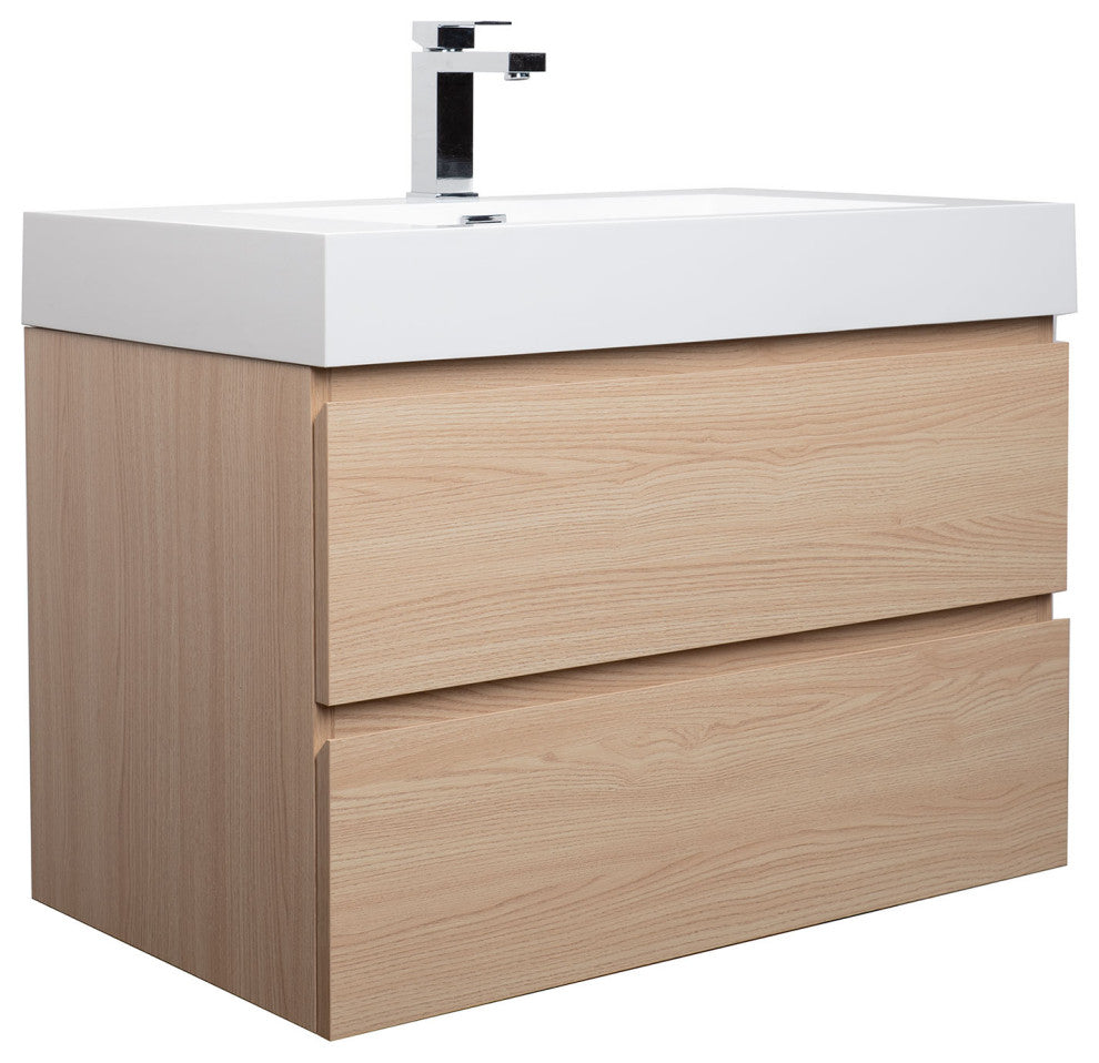 Angela 32" Wall Mount Bathroom Vanity, White Oak