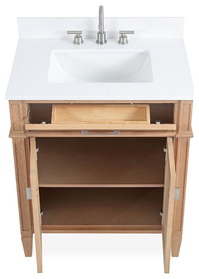 30" Durand Modern Light Oak Bathroom Sink Vanity With Stone Counter To