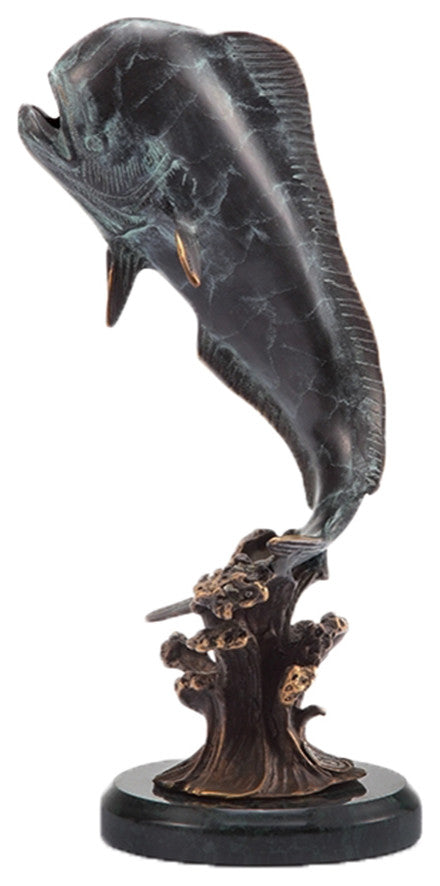 Bull Mahi Mahi Brass Statue On Marble Base