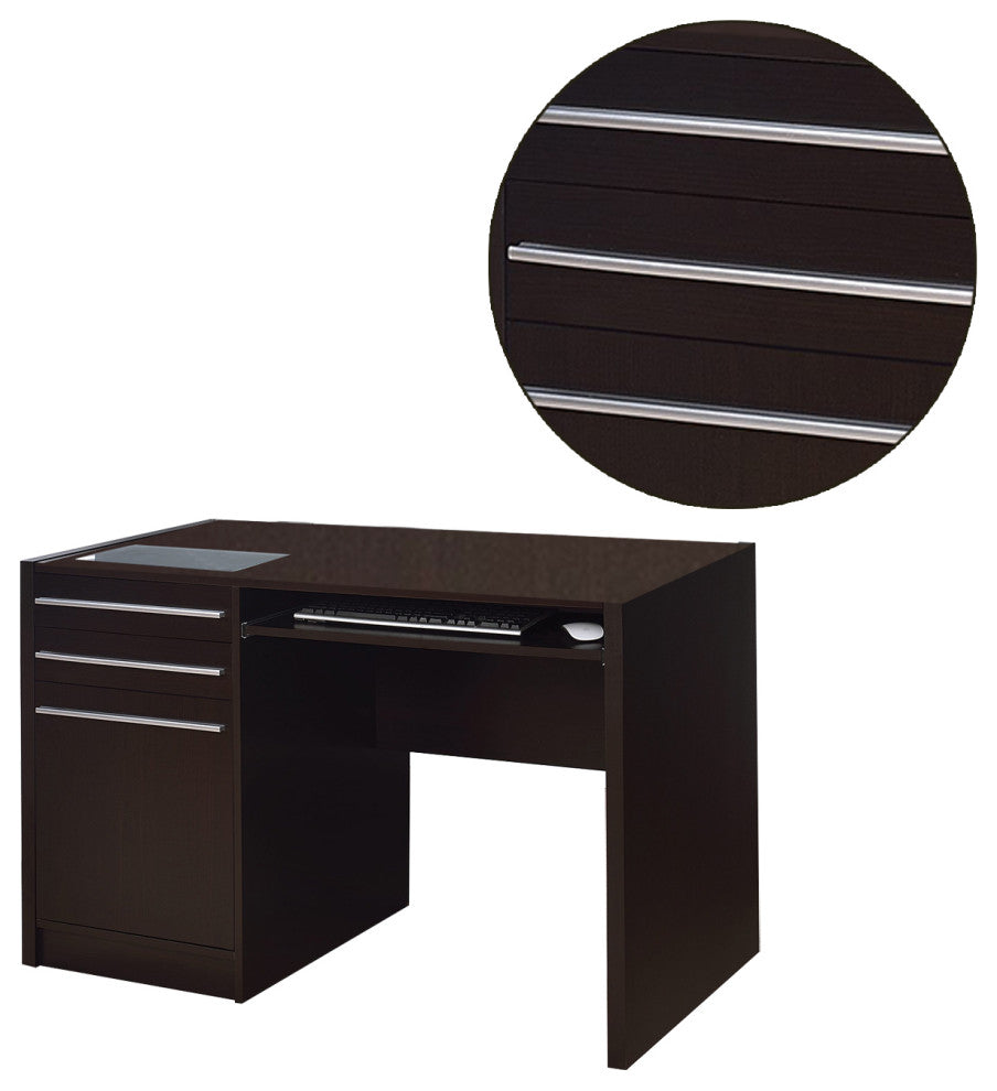 Single Pedestal Computer Desk with Charging Station, Cappuccino