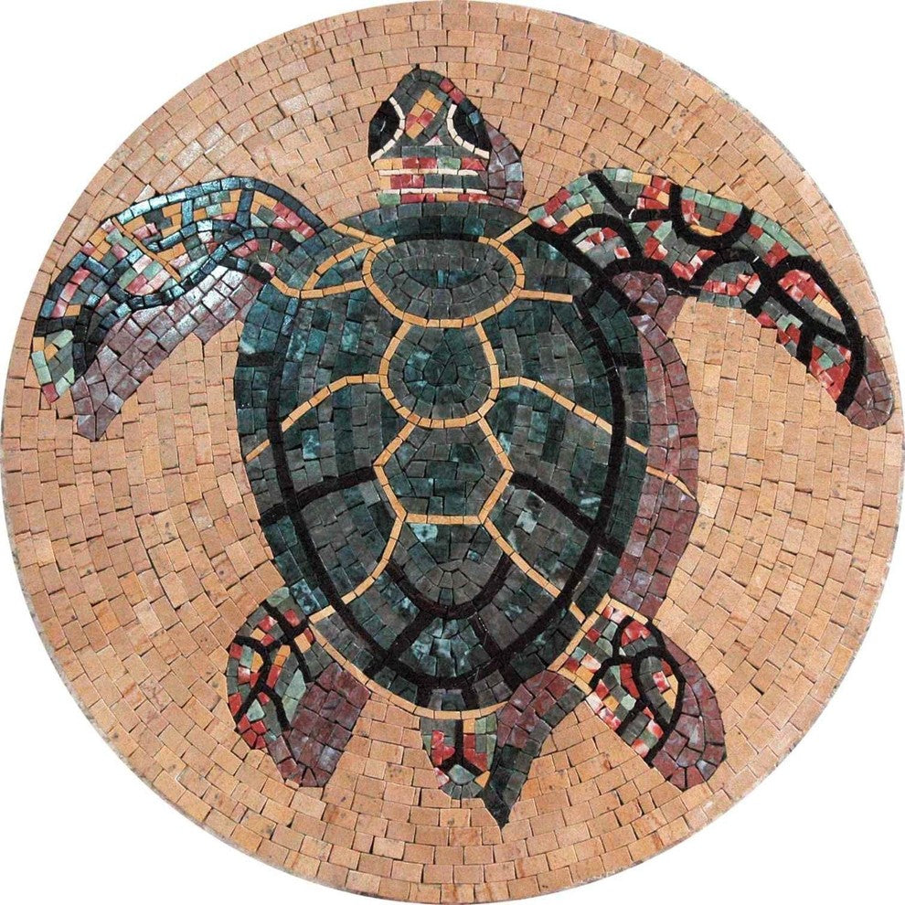 Sea Turtle Marble Mosaic, 35"x35"