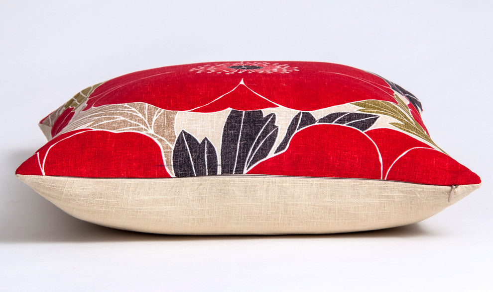 Red poppy pillow cover, Designer pillow cover, Harlequin fabric, 16x16