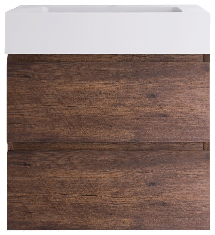 Wood Wall-Mounted Bathroom Vanity Set with Integrated Resin Sink, Waln