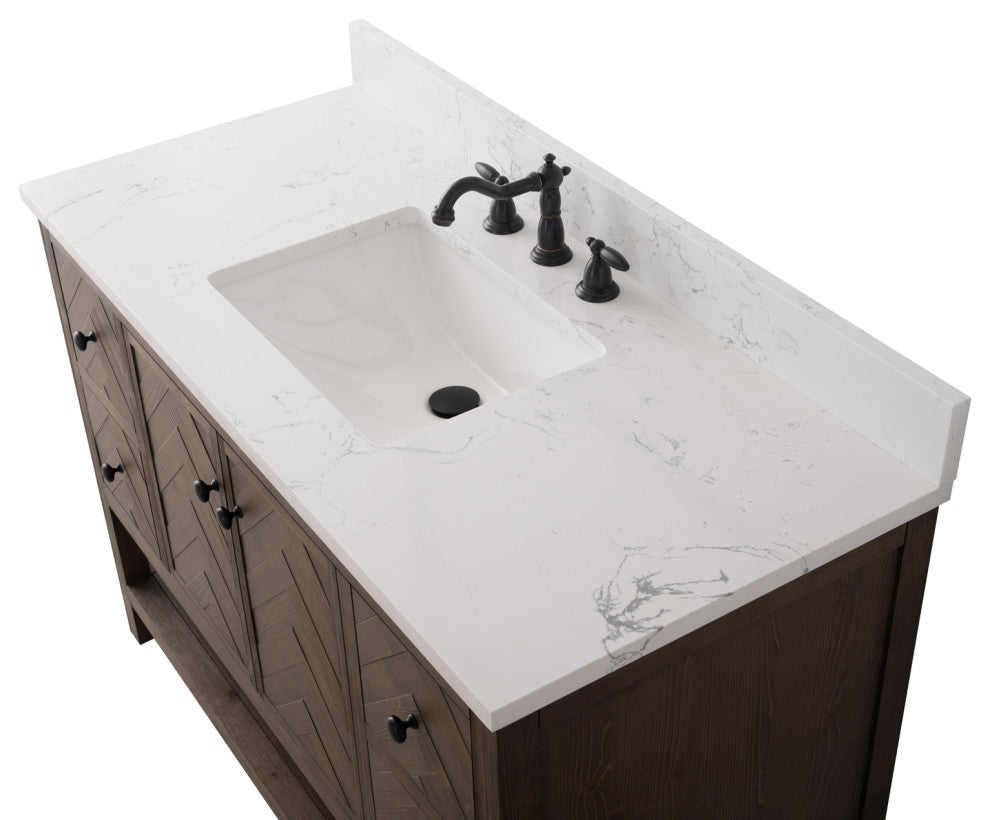 Landon Modern Herringbone Bathroom Vanity, 48", White Top