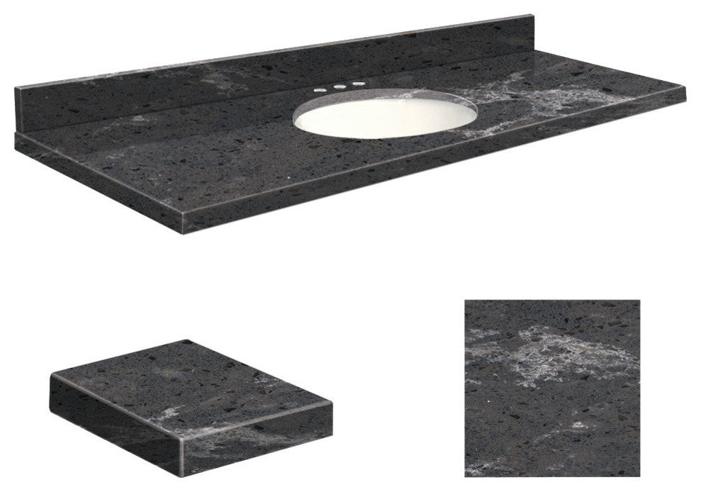 Quartz 61"x22" Vanity Top, 8" Centerset, Milky Way, White Bowl