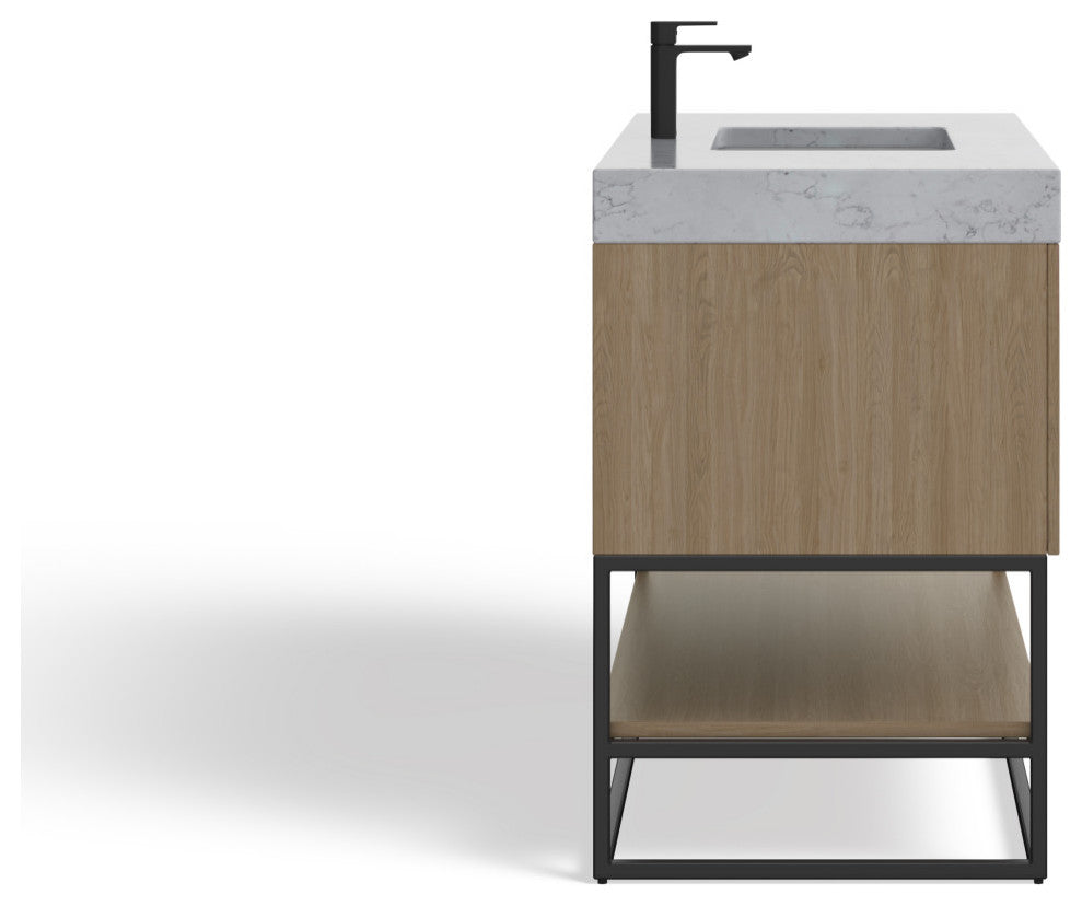 Bahia Bath Vanity, Oak, 42", Matte Black Hardware, Single, Freestandin